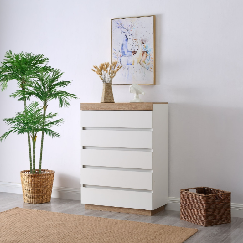 PERMAX 5 Drawers Set White + Wood – sue-e furniture