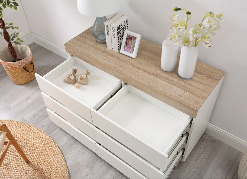 PERMAX 6 drawer set white + wood (new) – sue-e furniture