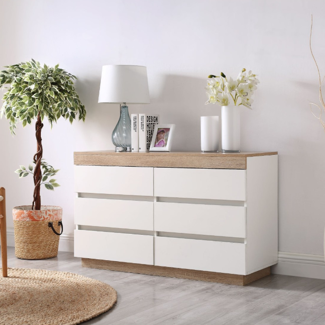 PERMAX 6 drawer set white + wood (new) – sue-e furniture