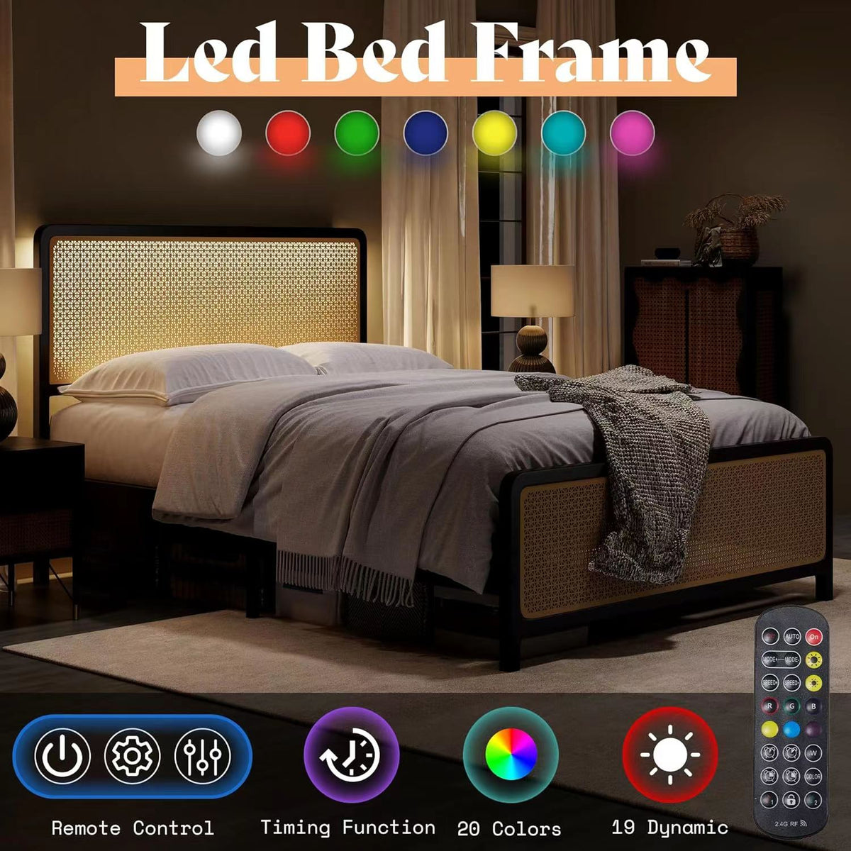Nelgan Bed Frame with RGB LED Light Black Double – sue-e furniture